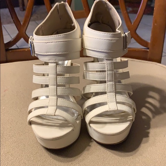 Shi by JOURNEYS | Shoes | Shi White Strappy Heels With Buckle | Poshmark